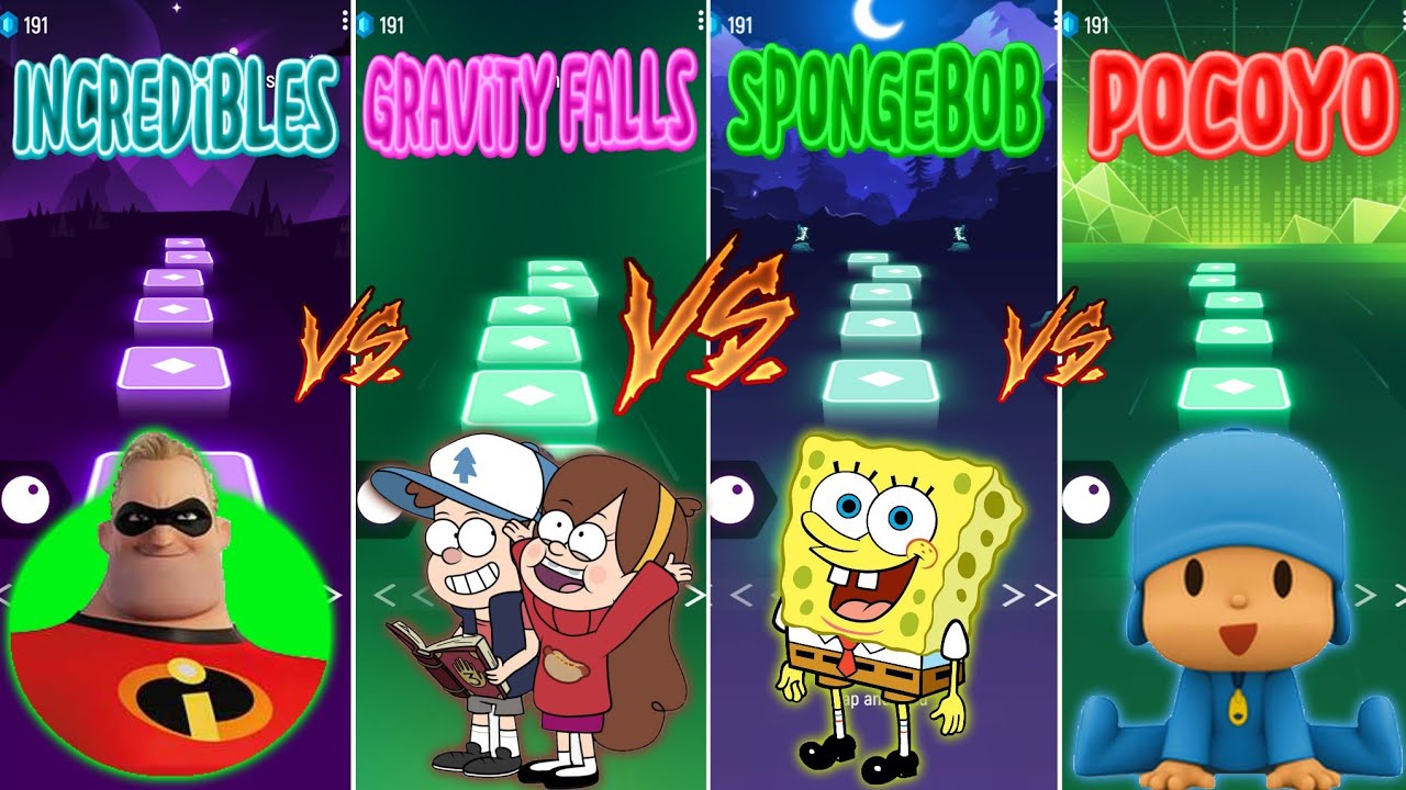 SpongeBob vs Gravity falls vs Incredibles vs Pocoyo us TilesHop - YouTube