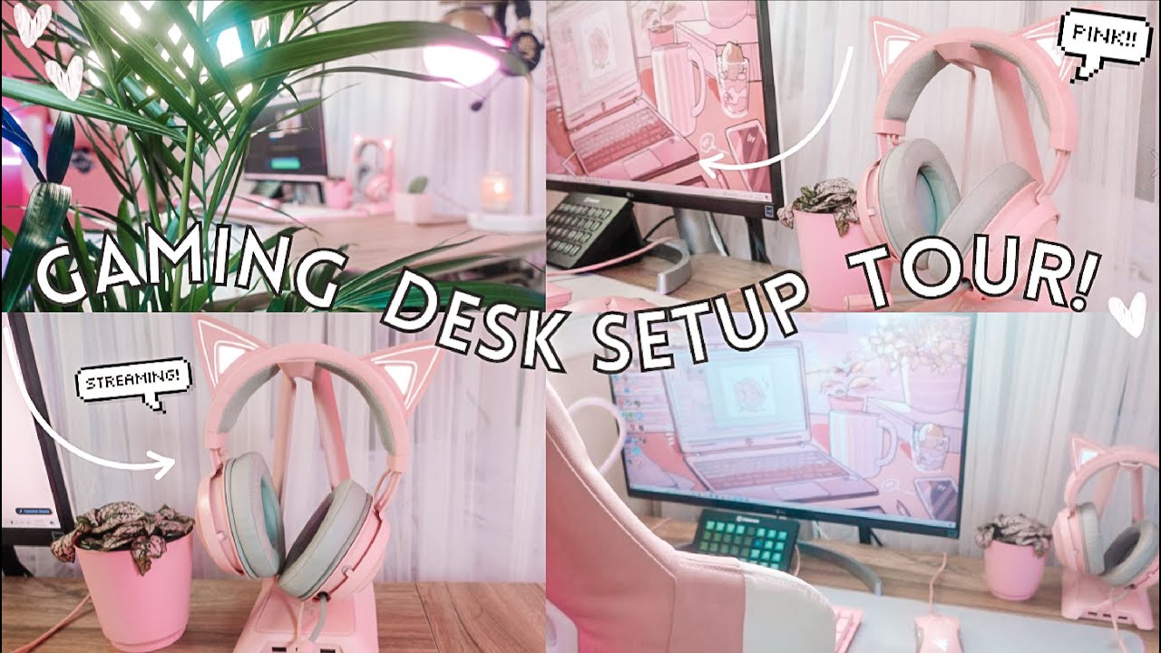 DESK TOUR: my cute pink gaming setup! 🌺 *studying, gaming, streaming ...