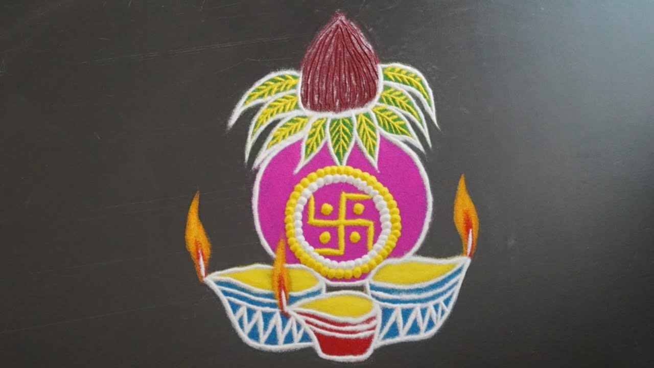 Kalash Rangoli For Navratri Festival || Diwali Special Kalash Rangoli ...
