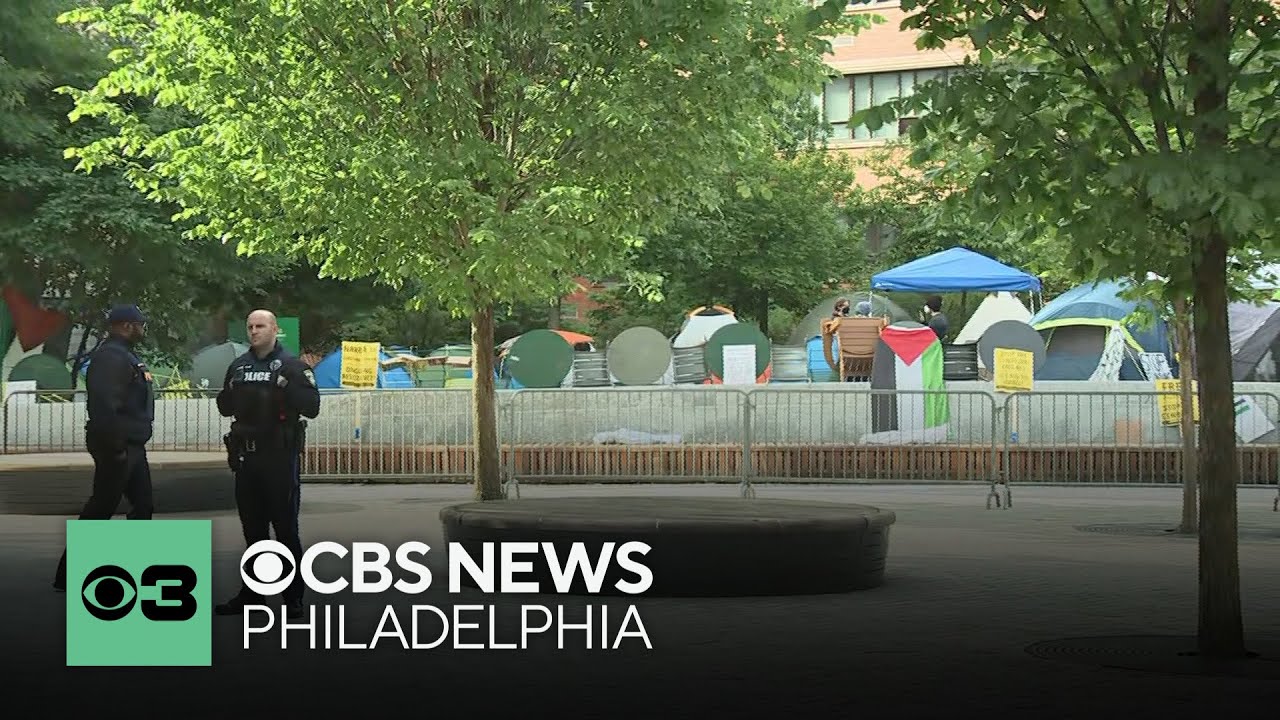 Police officers monitoring pro-Palestinian encampment at Drexel ...