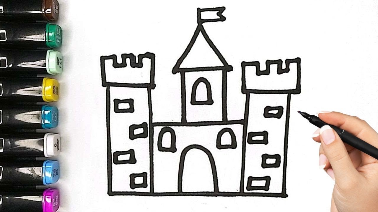 How to Draw a Cute Castle | Drawing and Coloring for Kids and Toodler ...
