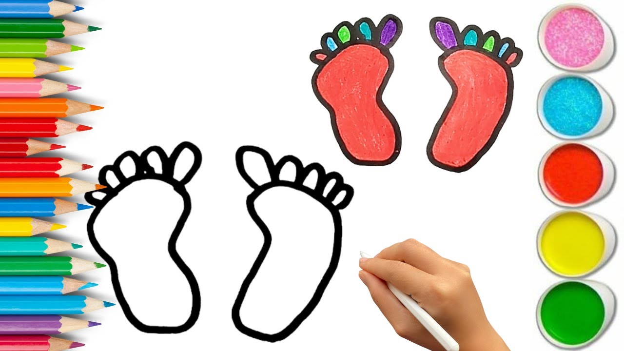 How To Draw cute foot print Drawing, Painting & Coloring For Kids and ...