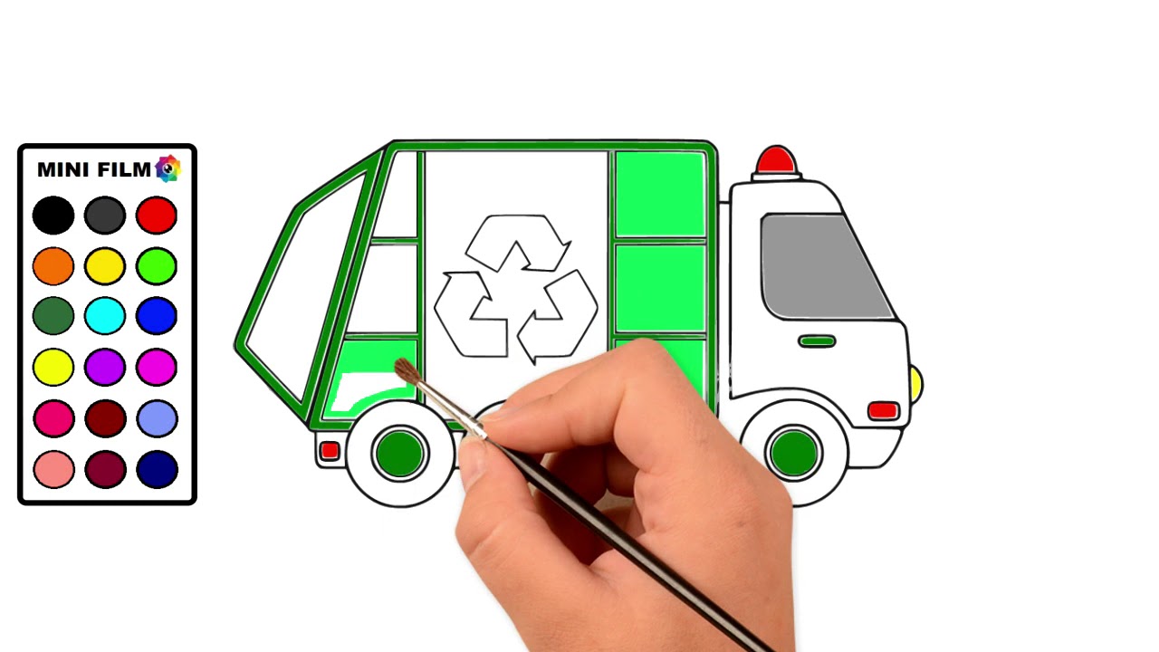 DRAWING AND PAINTING GARBAGE TRUCK(How To Draw And Paint For Kids ...