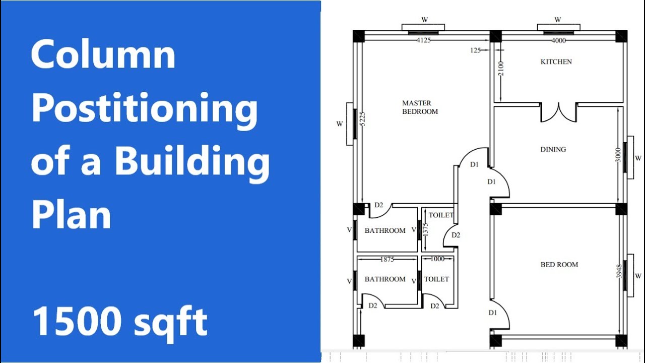 Column Positioning of 1500 sqft Building Plan - YouTube