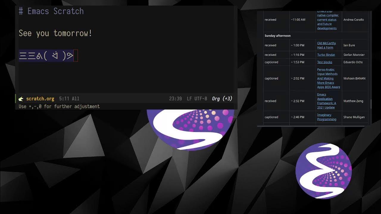 EmacsConf 2021 Day 1 - YouTube