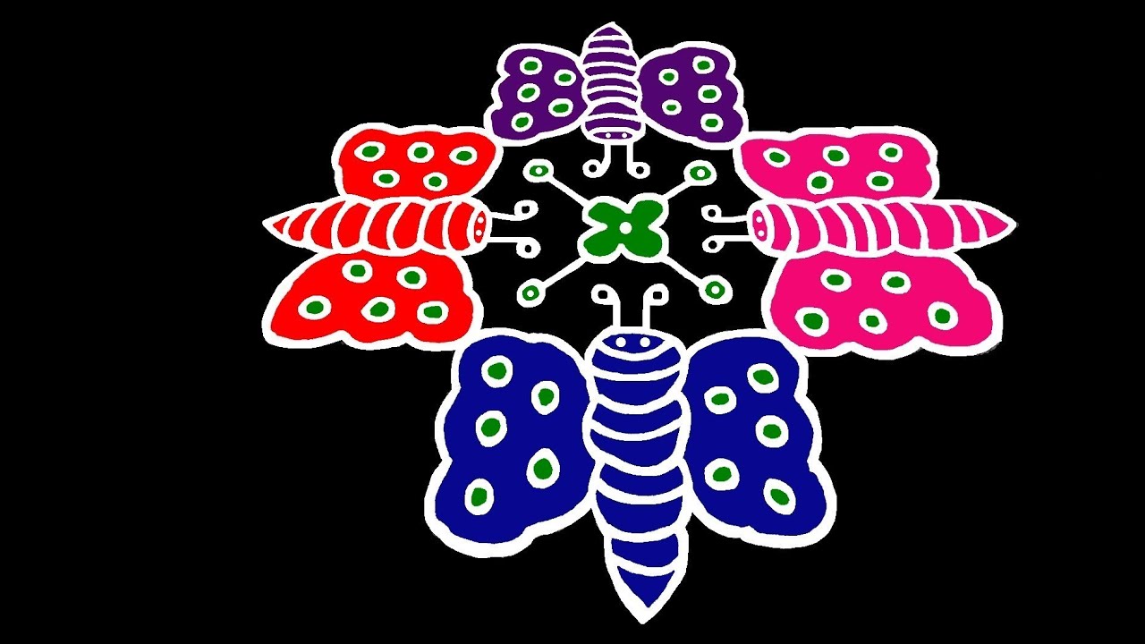 Butterfly kolam | easy butterfly rangoli | 12 - 6 dots kolam | pulli ...