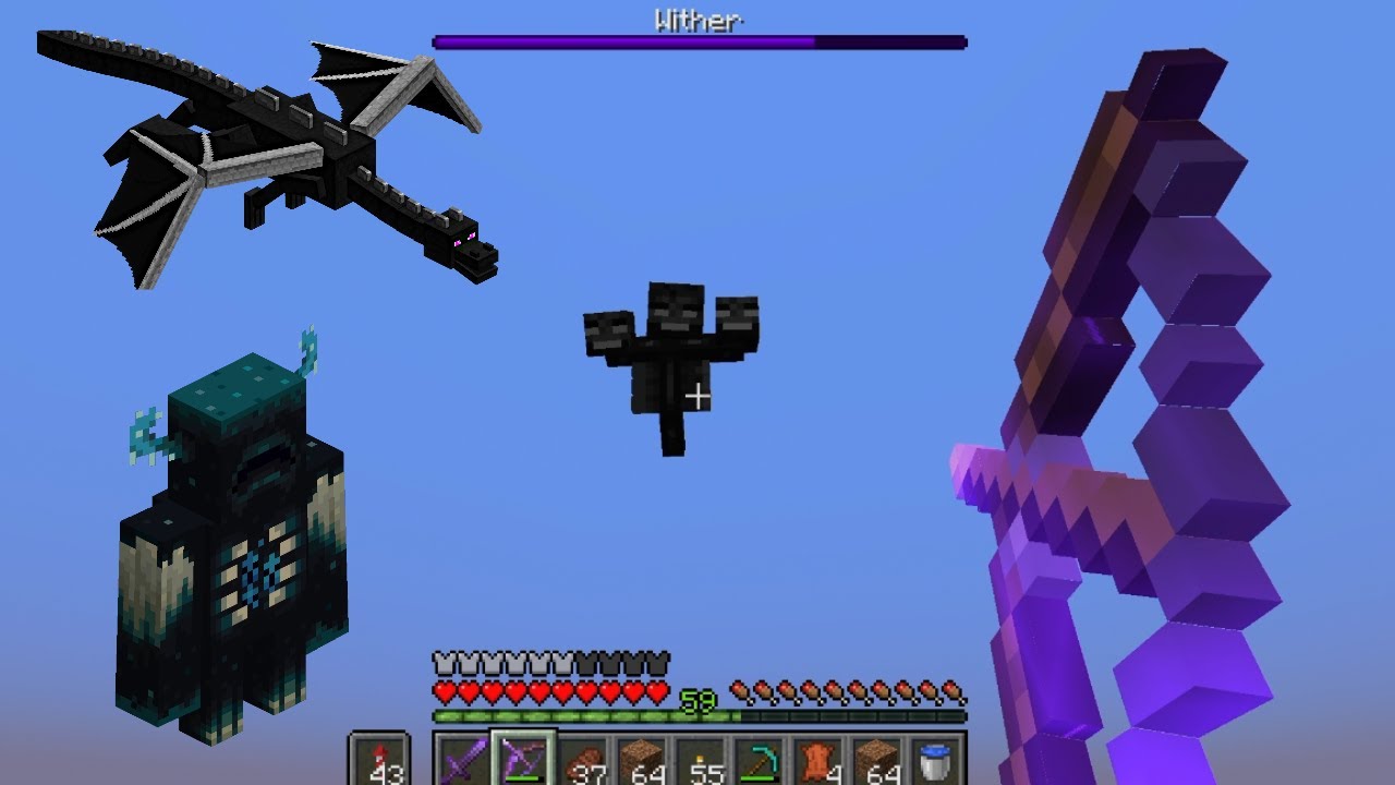 Fighting the WITHER, ENDER DRAGON, and WARDEN in Minecraft - YouTube