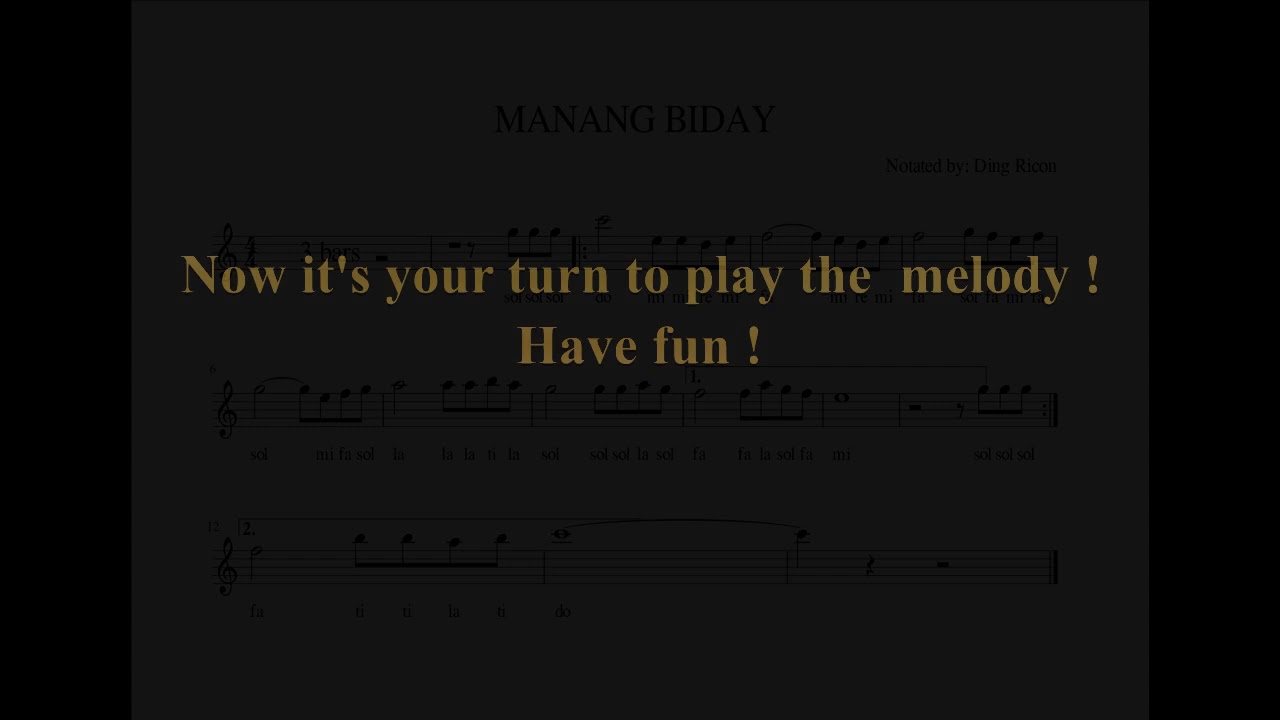 MANANG BIDAY ( Ilocano Folk Song) EASY Play along for bandurria ...