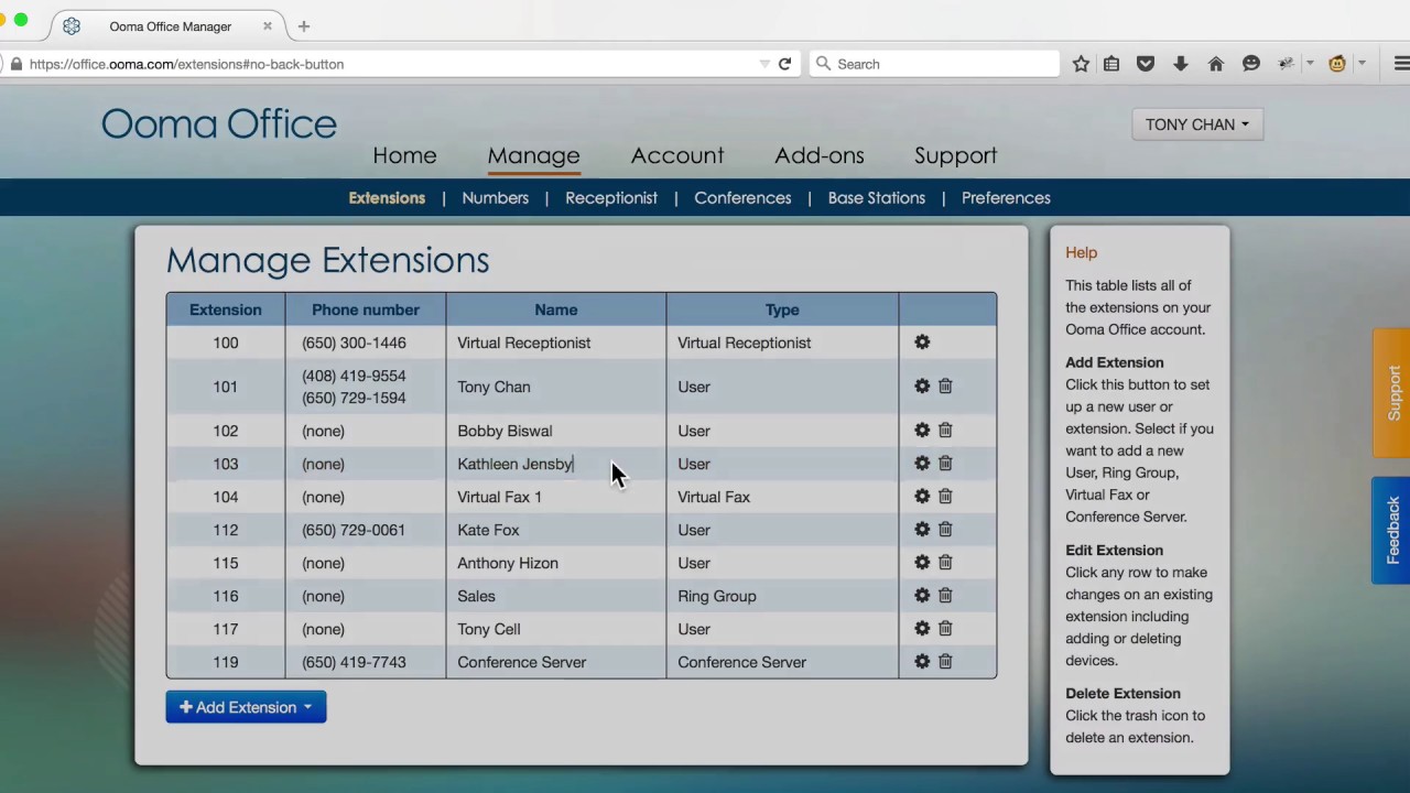 How to Manage Your Ooma Office Extensions - YouTube