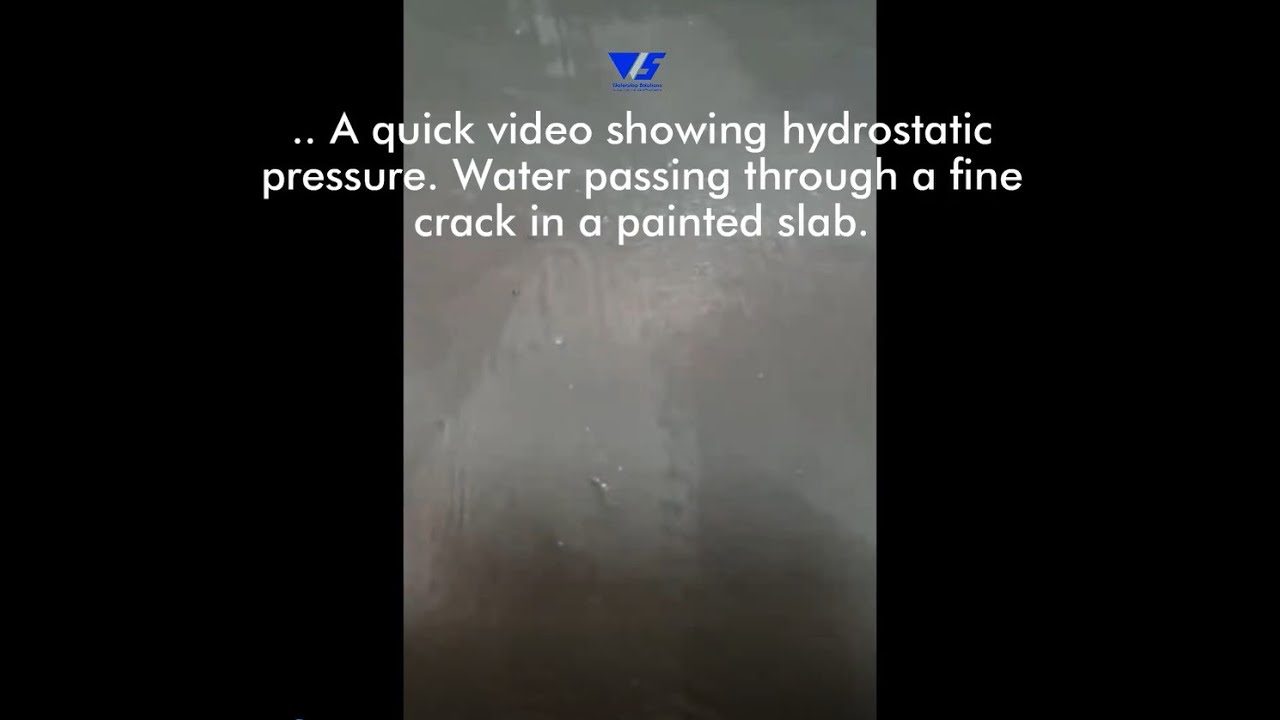 Hydrostatic pressure. Water ingress through a tiny crack in a garage ...