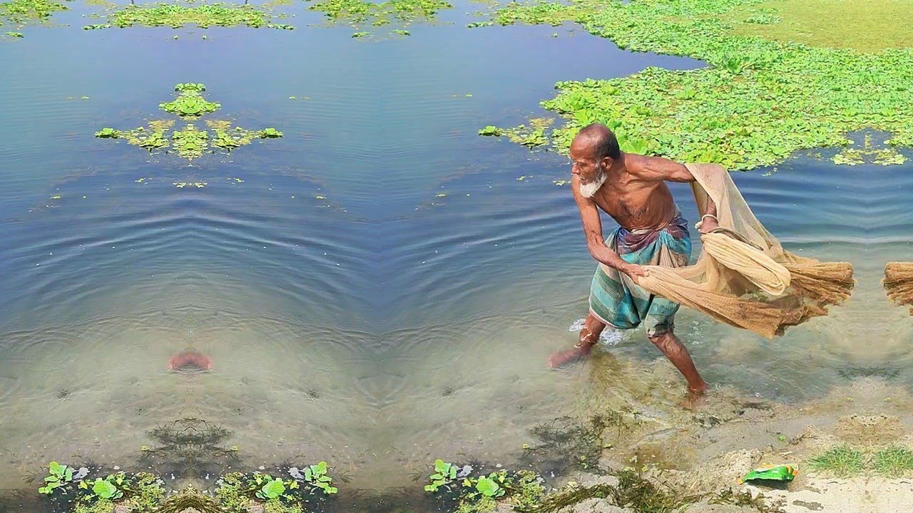 Amazing Fishing Skill - Old Fisherman Try Catch Fish - River Cast Net ...