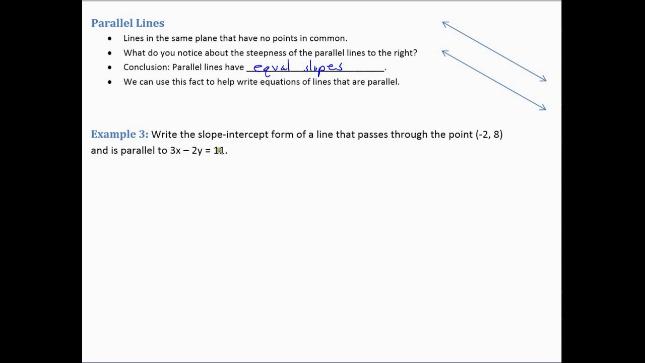 Algebra 1 Lesson 6.5 - Parallel and Perpendicular Lines (using point ...