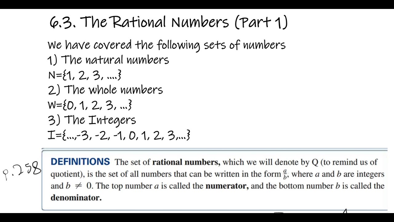 Chapter 6, section 3 - The Rational Numbers (part 1) - YouTube