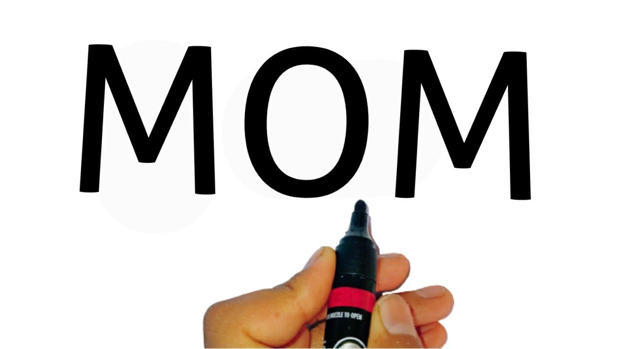 How to turn word MOM into cartoon Mother's Day drawing Mom hugging her ...