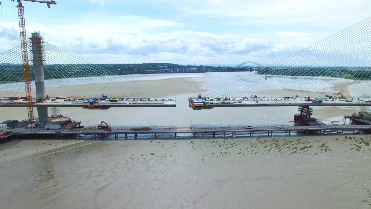 Aerial footage of the Mersey gateway bridge June 2017 update - YouTube