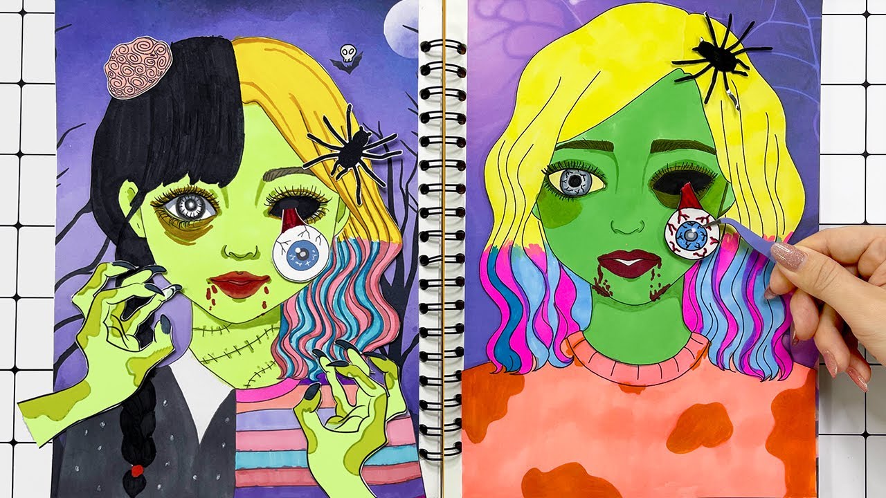 【🐾How to Paper Diy🐾】Zombie Enid Makeup Falling Eyes - YouTube