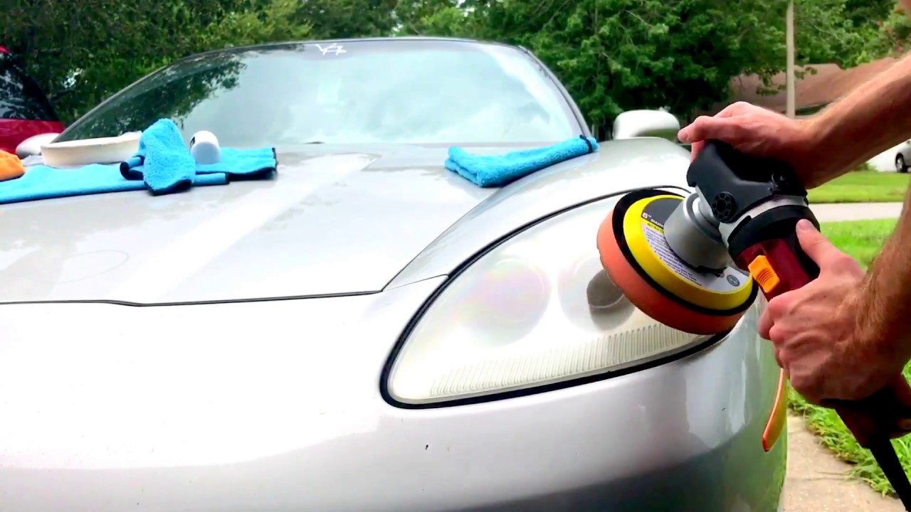Restoring corvette headlights with a polisher - YouTube