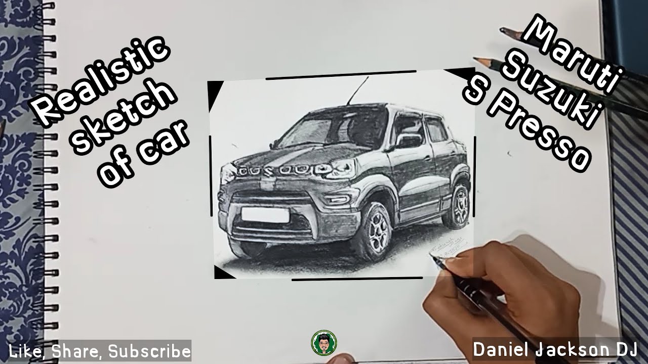 Realistic Sketch of car by pencil and pen | Maruti Suzuki S-Presso ...