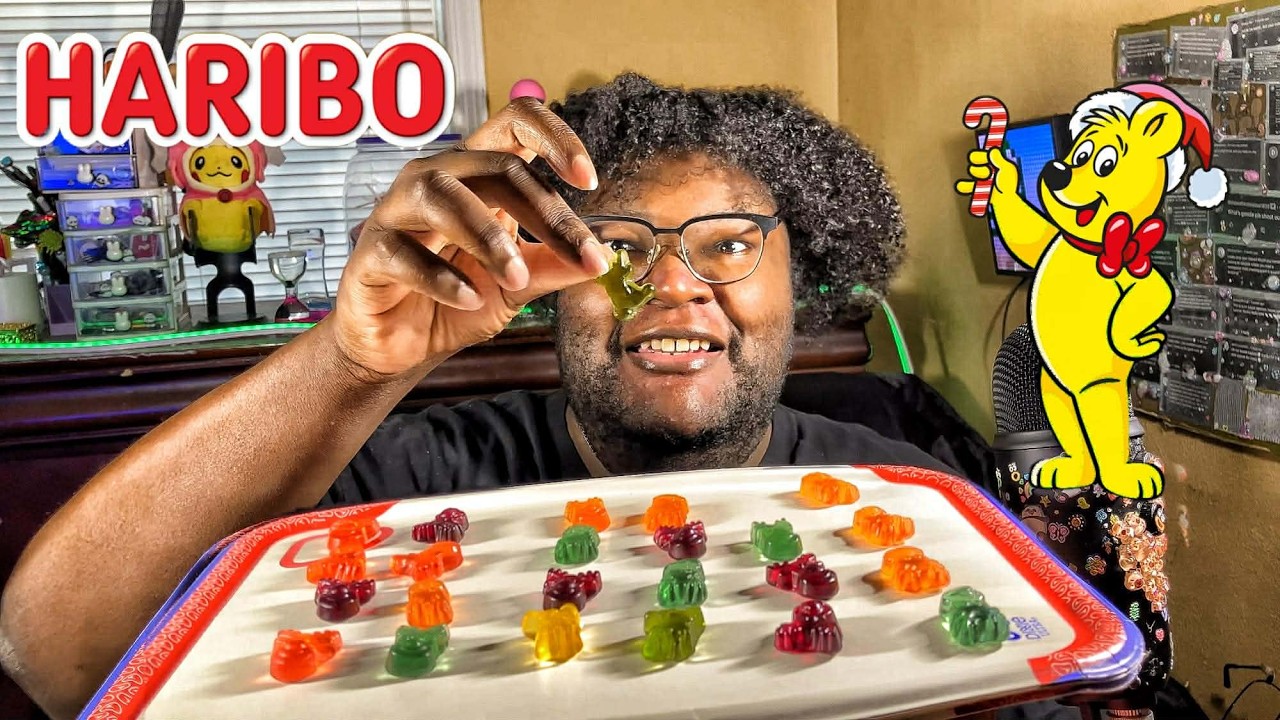 ASMR Eating Haribo Reindeers 🦌 Soft Chewy Gummy Sounds + Whispered ...