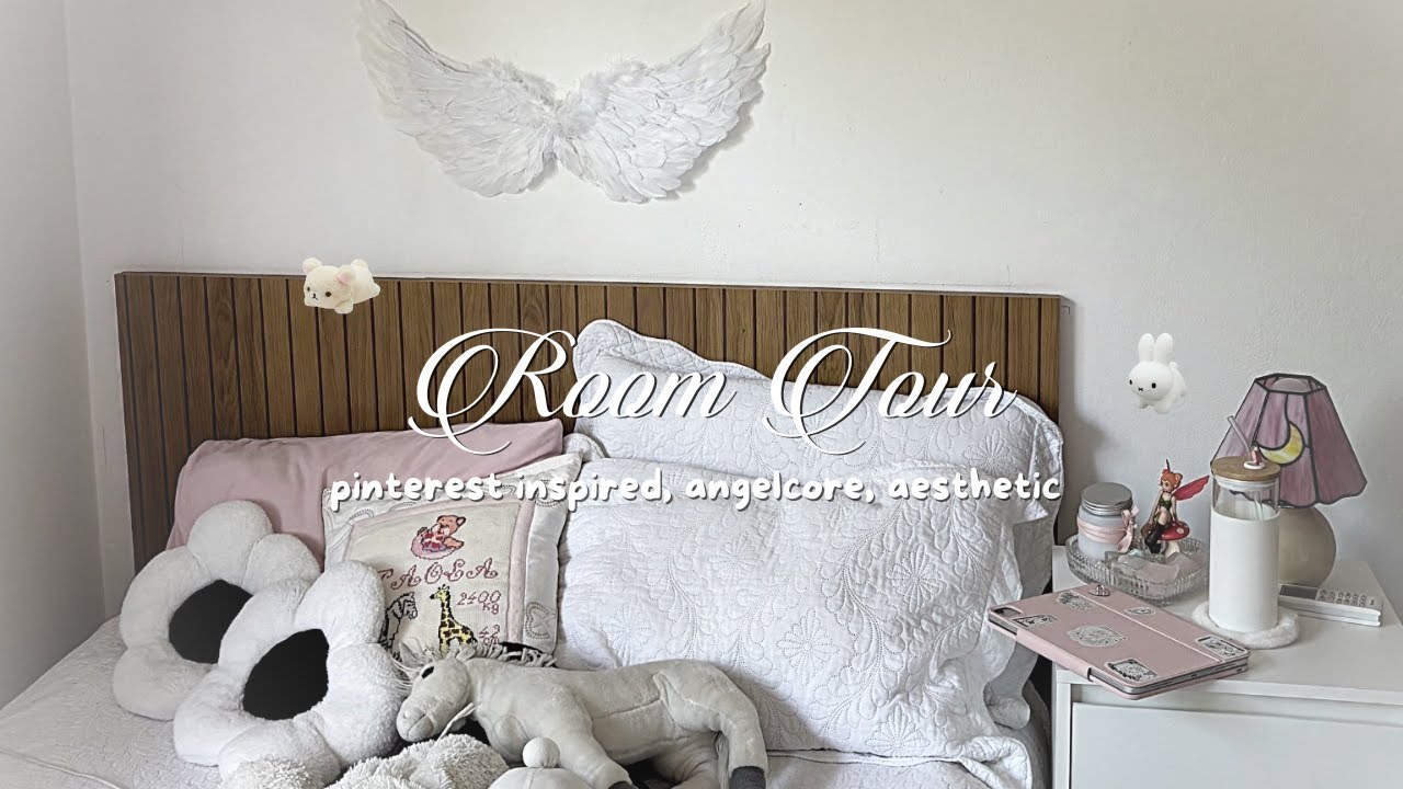 cozy room tour + setup tour ♡ pinterest inspired, angelcore, aesthetic ...
