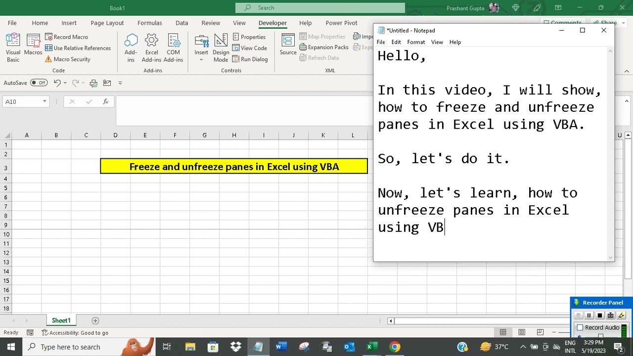 Freeze And Unfreeze Panes In Excel Using VBA YouTube Freeze And Unfreeze Panes In Excel Using VBA YouTube