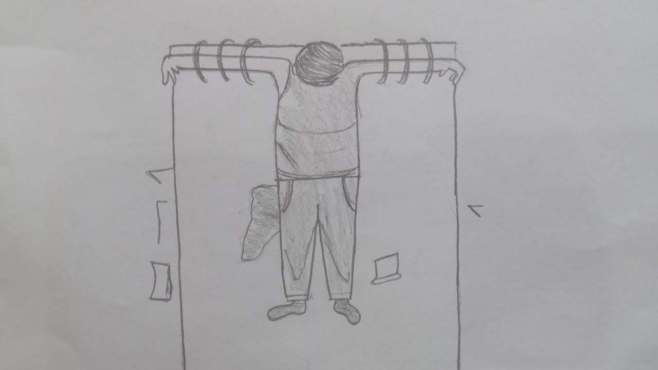 How to draw a boy hanging on paper/register spring step by step ...