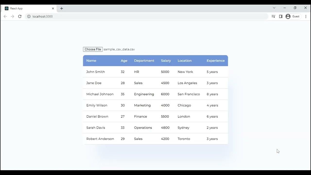 How To Display Csv Data In A Table Using React Js Demo Youtube