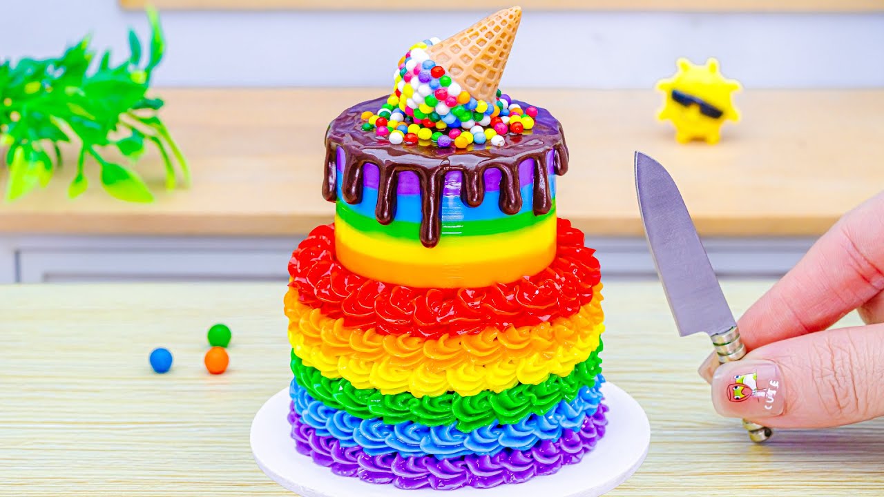 Rainbow Cake Jelly🌈Beautiful Miniature Rainbow Jelly Chocolate Cake ...