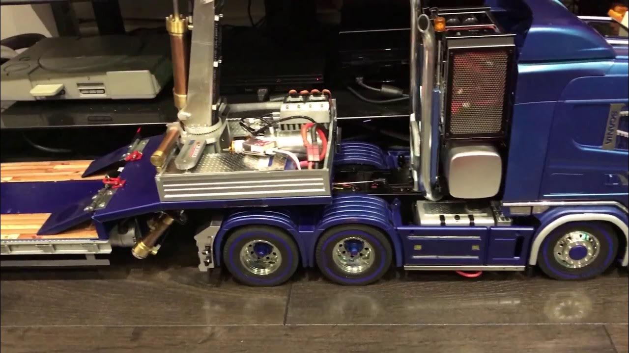 Fully Featured Tamiya Scania & Goldhofer Trailer - YouTube