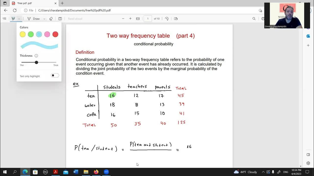 Two way frequency table Conditional probability - YouTube