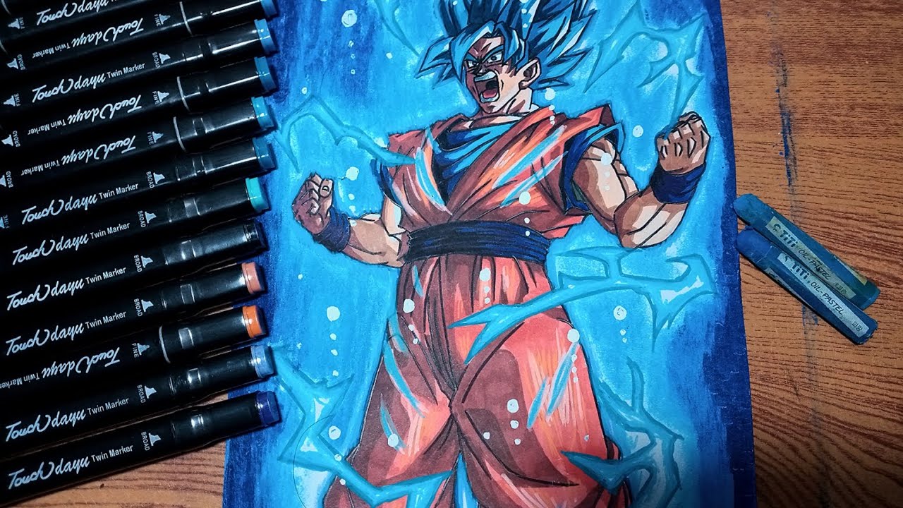 Drawing Goku Super Saiyan Blue Overflowing Godly Power - YouTube