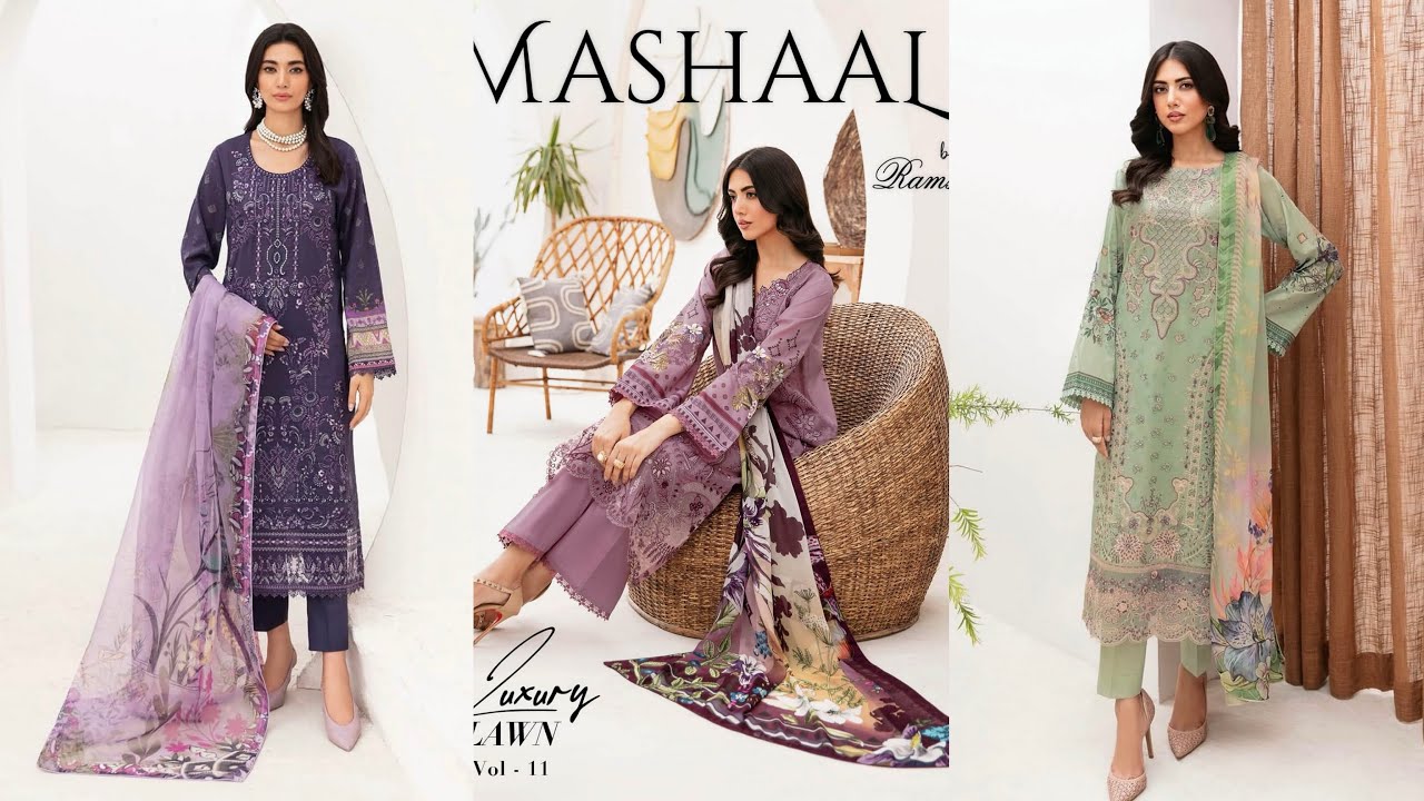 Mashaal by Ramsha Vol 11 Luxury Cotton Three Piece | Pakistani Cotton ...