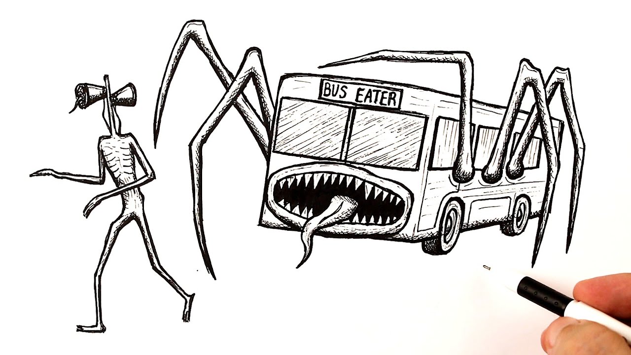How to draw a Bus Eater attacking Siren Head - YouTube