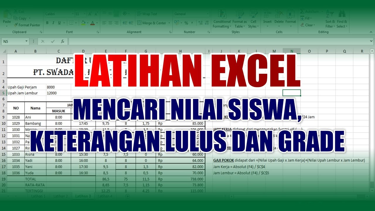 RUMUS MENGHITUNG NILAI SISWA, KETERANGAN LULUS DAN GRADE SISWA DI EXCEL ...