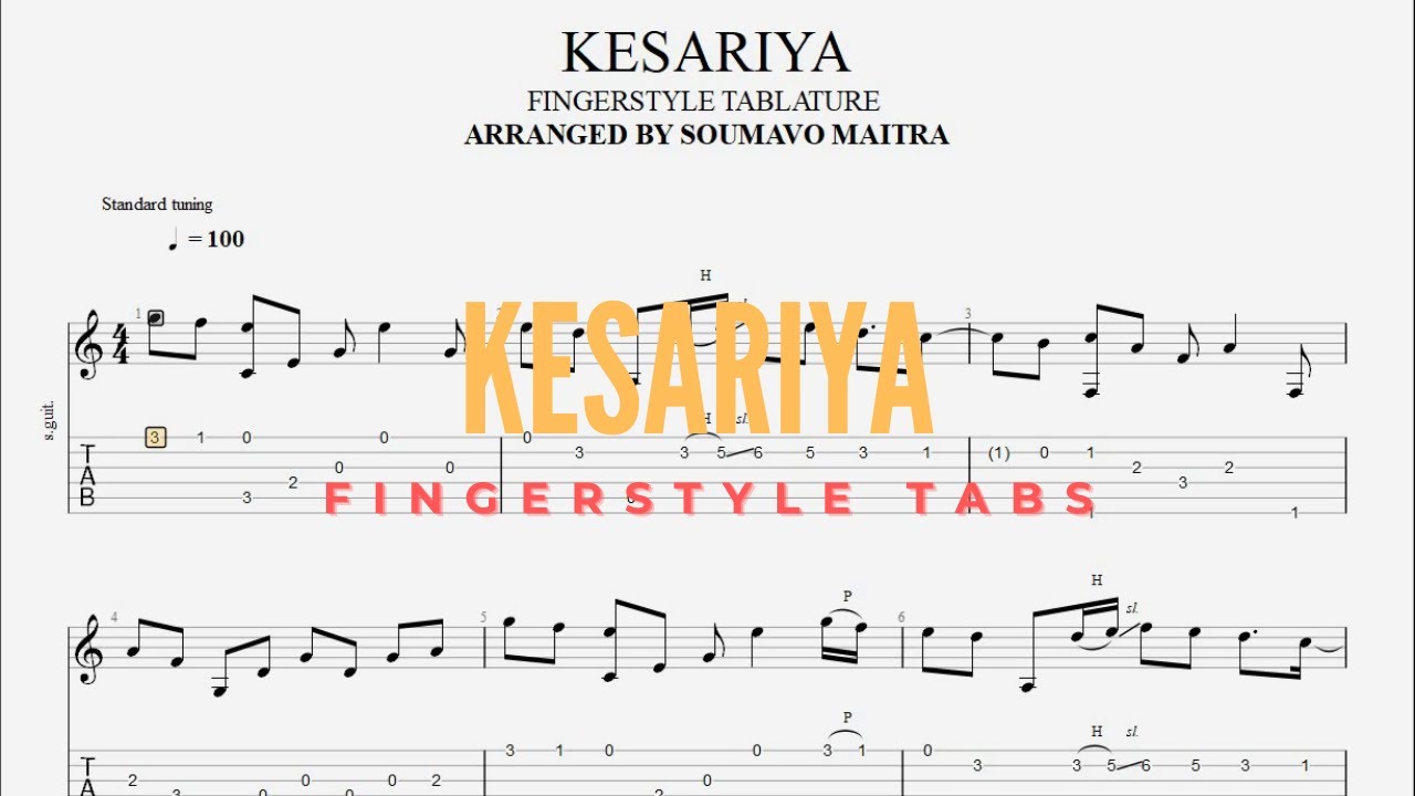 Kesariya Fingerstyle Guitar Tabs[On Screen Tabs+Download] - YouTube