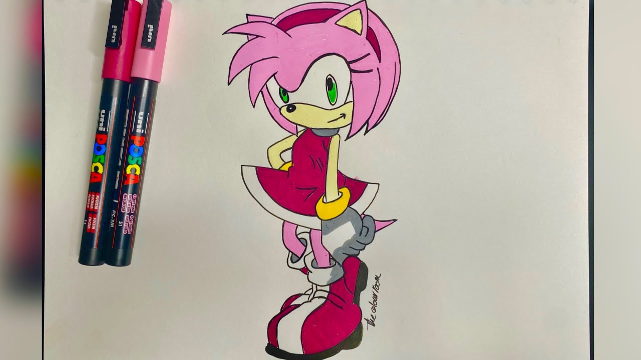 Drawing Amy Rose from SONIC the hedgehog step by step!Posca markers! # ...