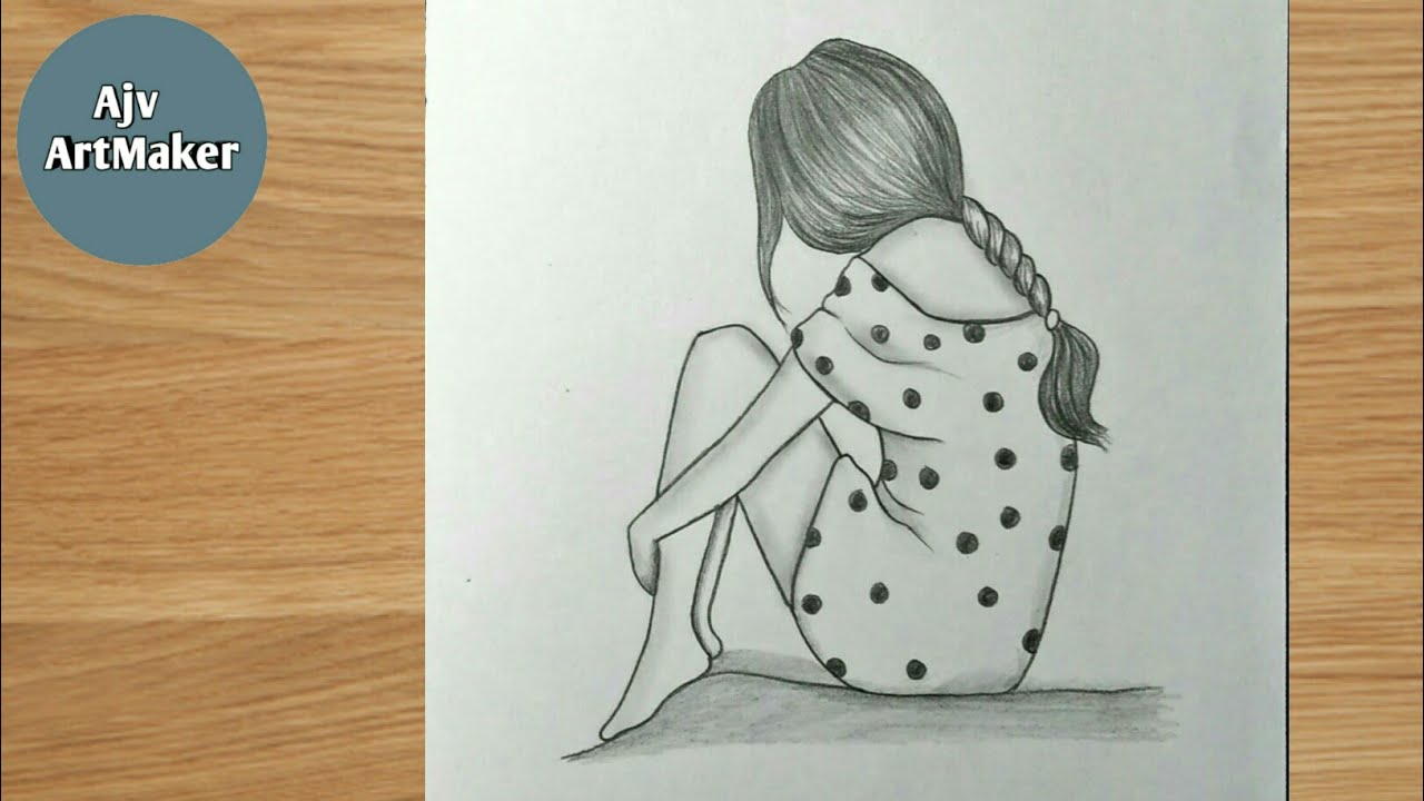 Sad Girl Drawing / Alone Drawing / Easy Drawing / Drawing Girl Easy ...