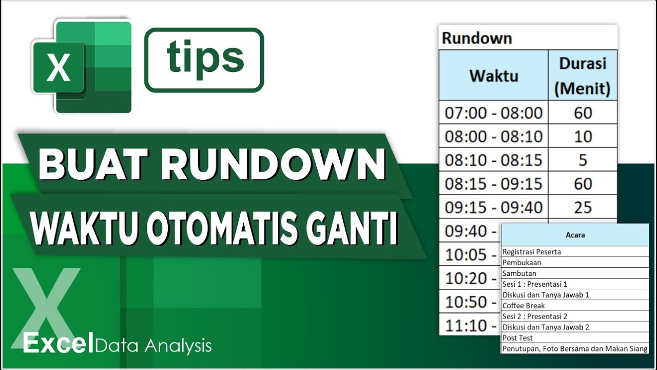 tips excel: BUAT RUNDOWN KEGIATAN - YouTube