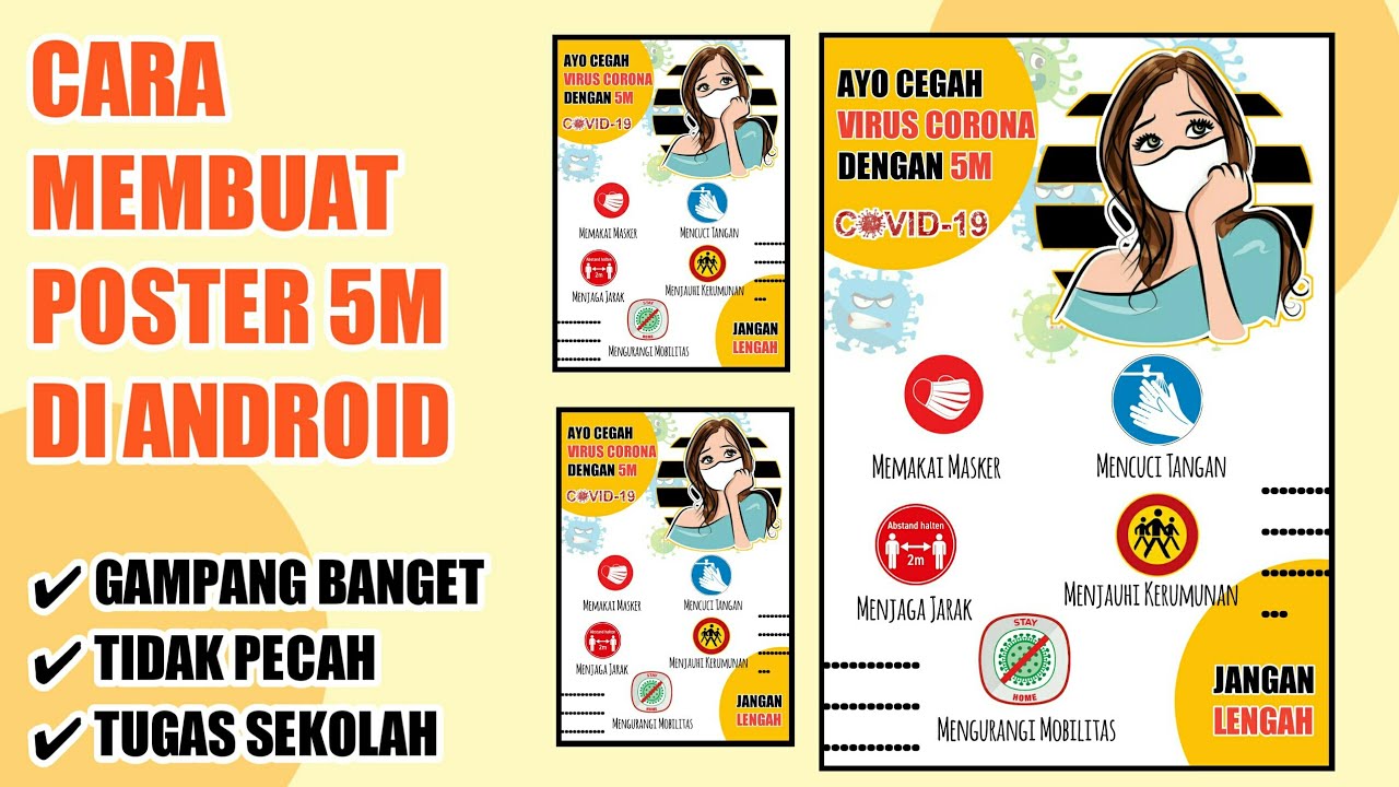 Cara Membuat Poster Pencegahan Virus Corona Dengan 5M-Di Android - YouTube