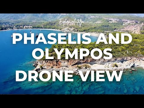 Phaselis and Olympos, DJI 4K drone view. Turkey's beautiful beaches, Antalya's stunning landscapes