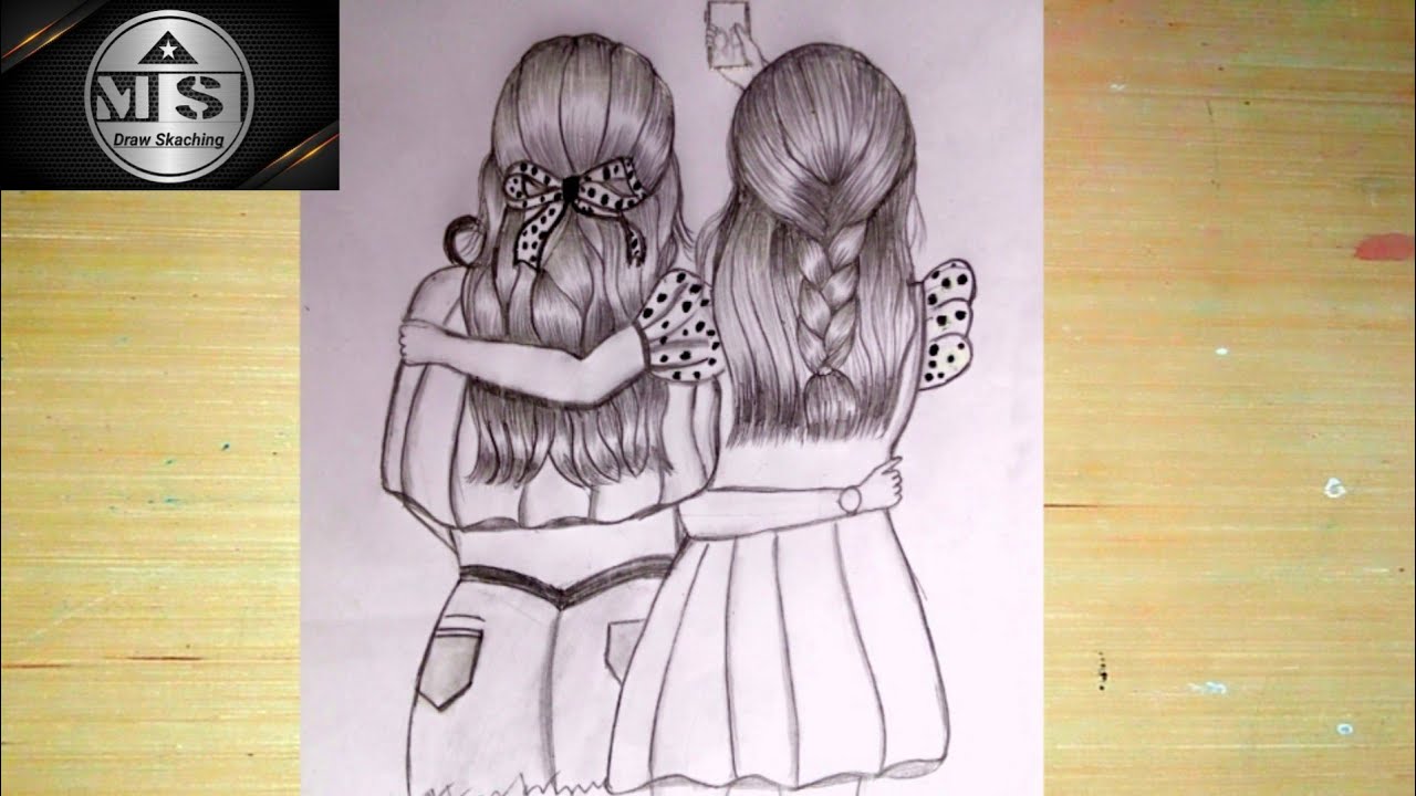 Best friend Hugging Drawing, Draw step by step Pencil Drawing||Easy ...