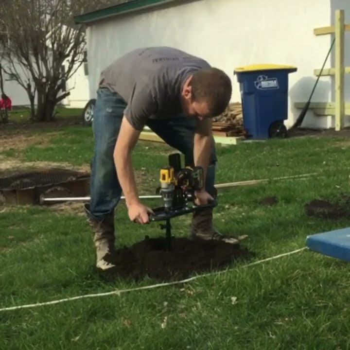 Fastest easy fence post hole- dewalt drill and ice auger - YouTube