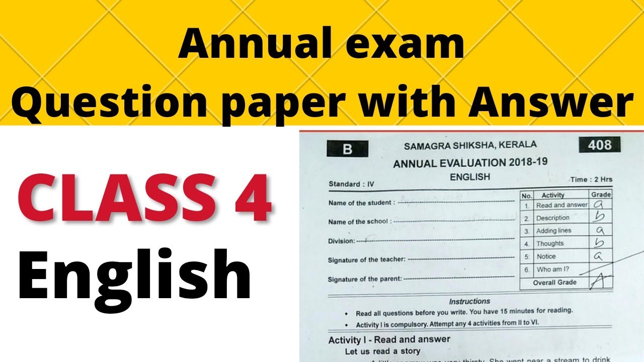 class 4 English Annual exam question paper with answers| # ...