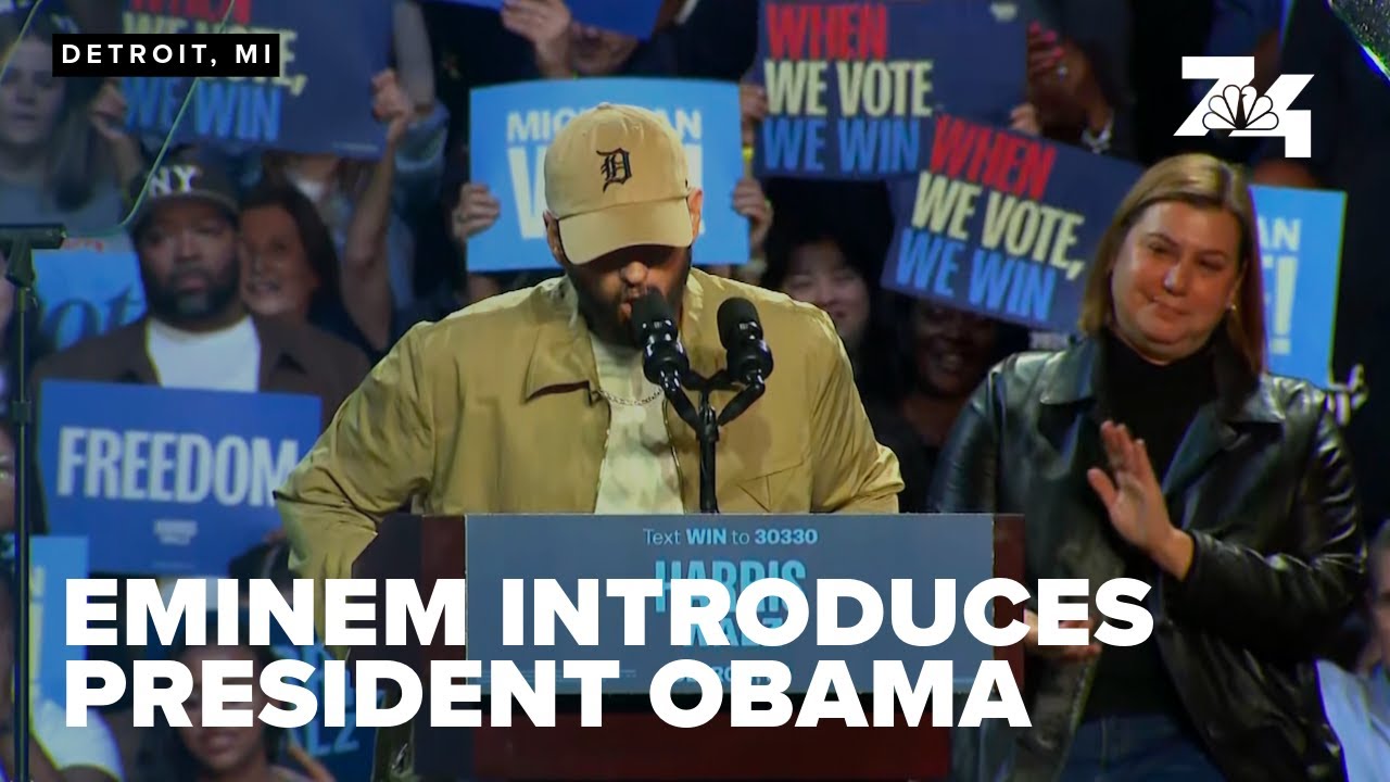 Rapper Eminem, introduces Former President Barack Obama in front of ...