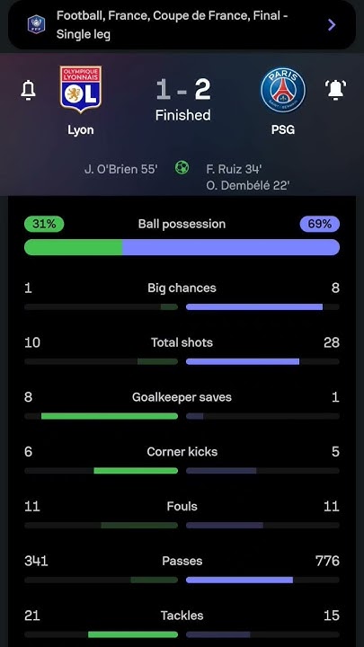 Olympique Lyon vs Paris Saint Germain | 1-2 | Final | Coupe de France | France - YouTube