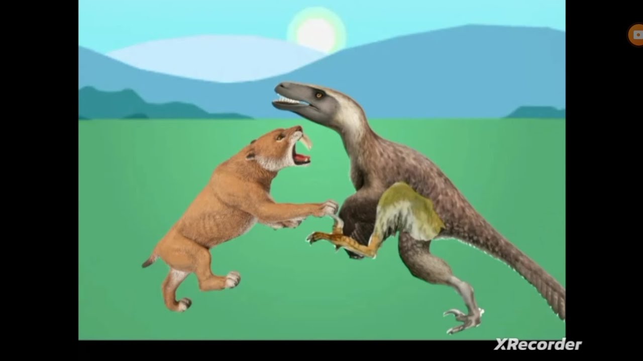utahraptor vs smilodon animation - YouTube