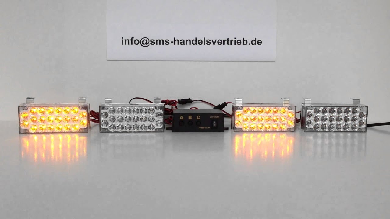 LED Blitzer Set 4 x 22 LEDs Frontblitzer Panel Strobo Rundumleuchte ...