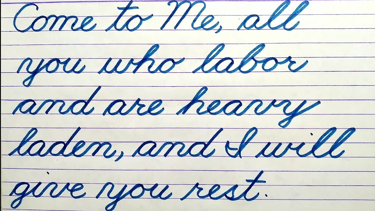 Matthew 11:28-29 | Bible Verse | English Cursive Handwriting | Learn ...