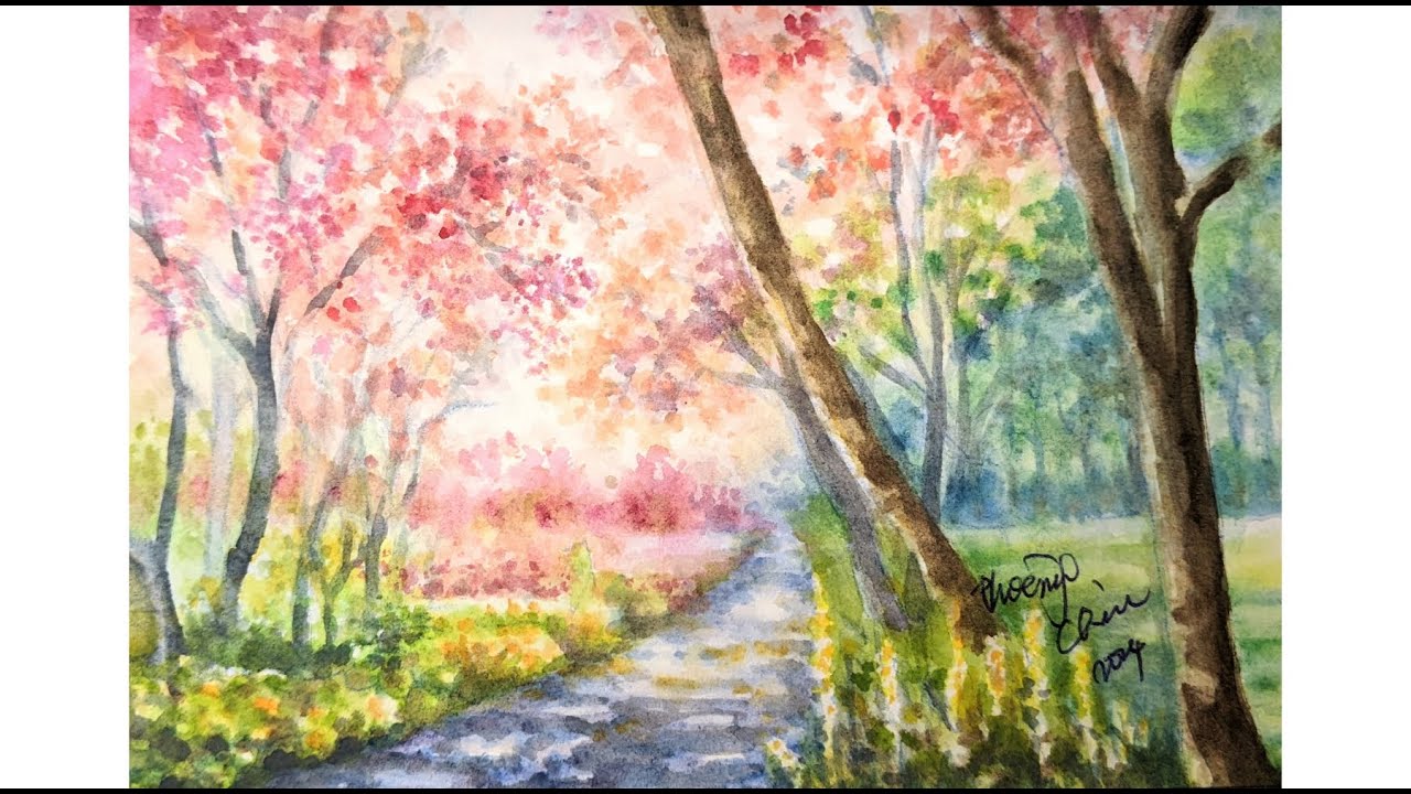 How to Paint a Spring Scene step by step in Watercolour - YouTube