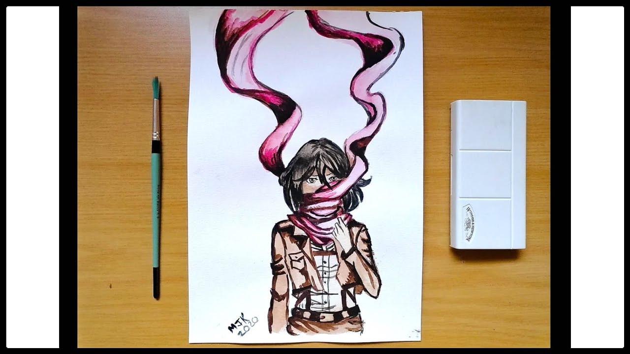 HOW TO DRAW ANIME : MISAKA FROM ATTACK ON TITAN | WATERCOLOUR PAINTING ...